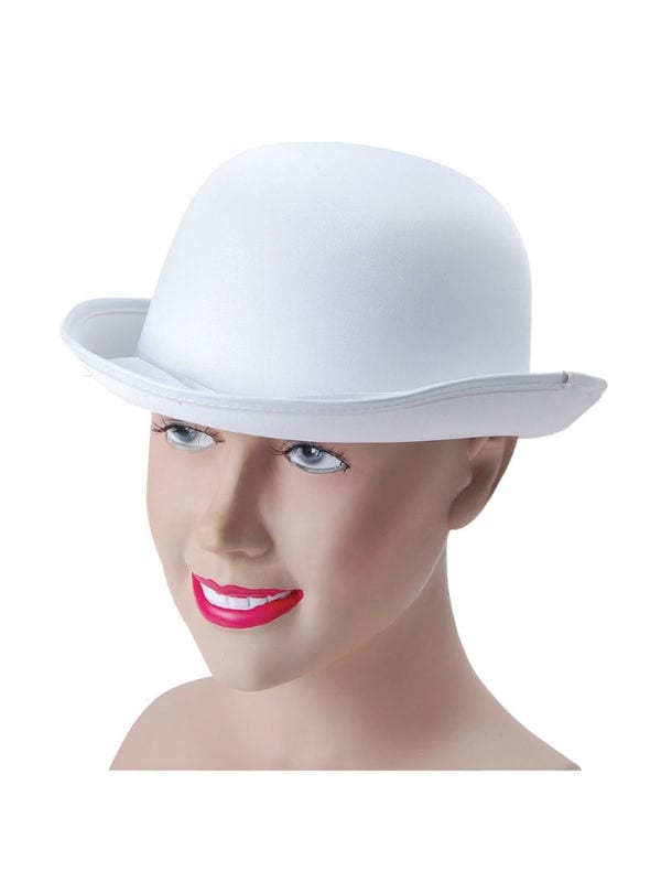 Satin Look White Bowler Derby Hat – Caufield's Novelty